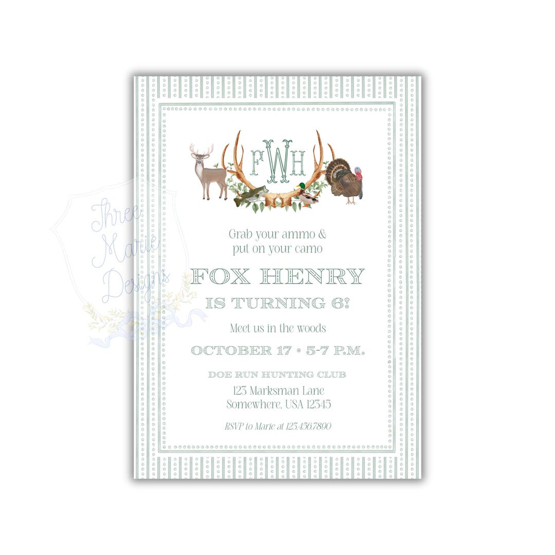 Hunting Birthday Invite | Woodland Baby Shower Invitation | Editable ...