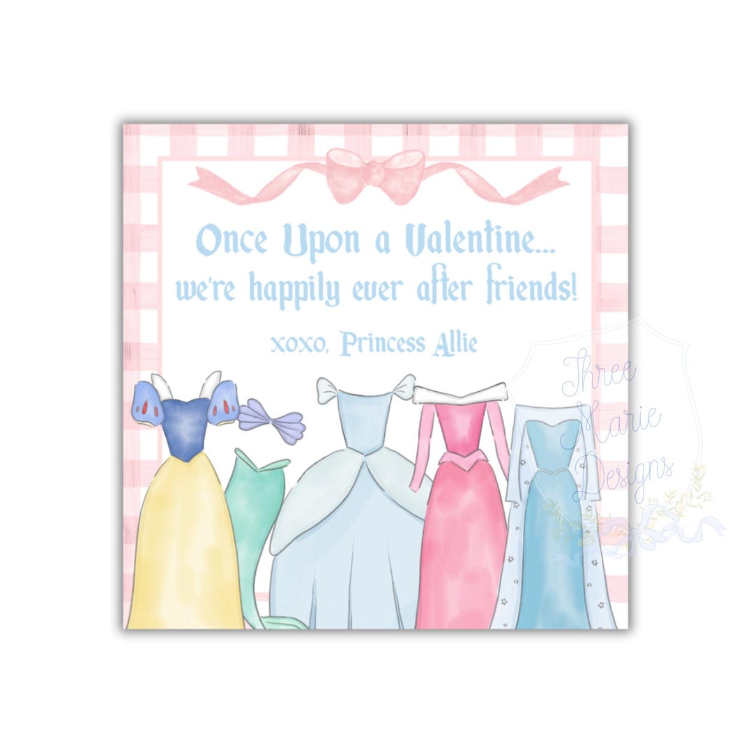 Princess Storybook Valentine Printable | 3x3 Editable Valentine DIY ...