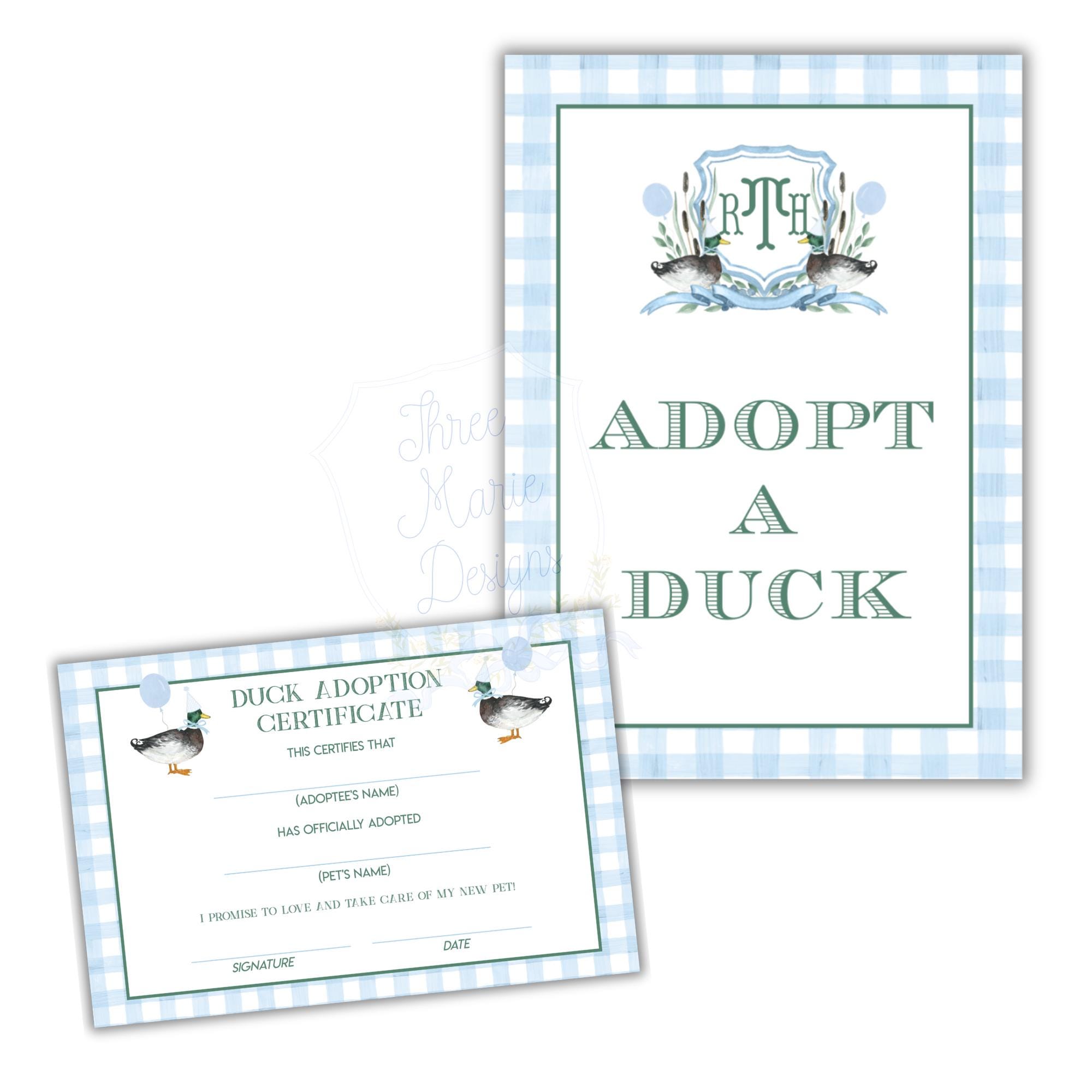 Adopt a Duck Station Signage and Duck Adoption Certificate | One Lucky ...