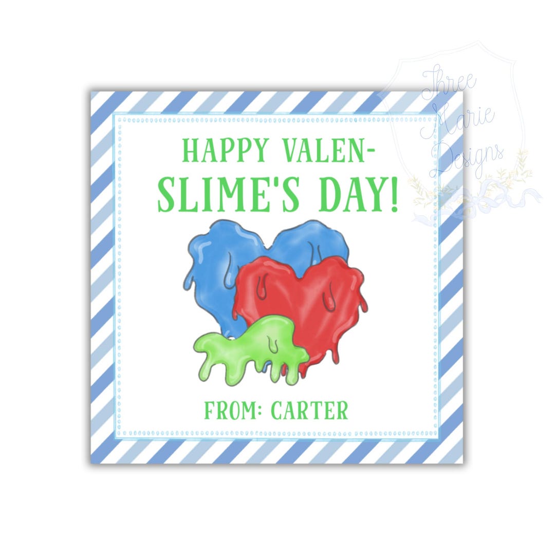 Slime Valentine Tag Editable Boys Valentine Card 3x3 Inches Class ...