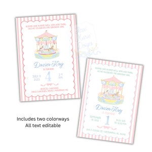 Carousel Birthday Invitation | Carousel Invite | Self-editable | Merry ...