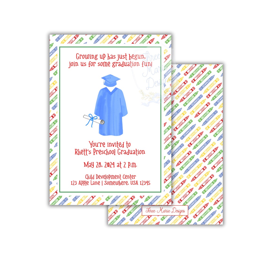 Kids Graduation Invite, Kindergarten Graduation Invitation, Preschool ...