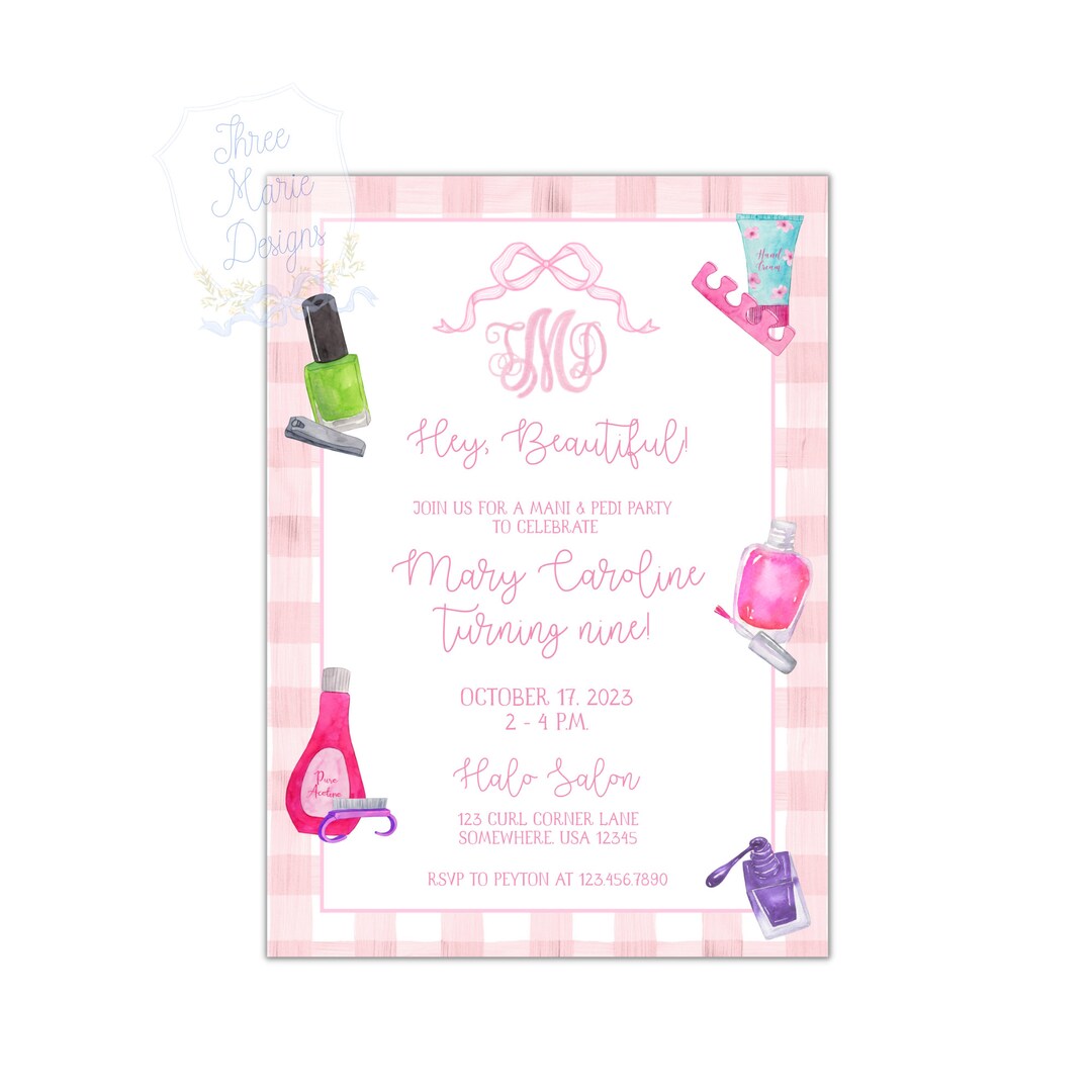 Mani Pedi Birthday Invite | Nail Salon Birthday Invite | Spa Day Invite ...