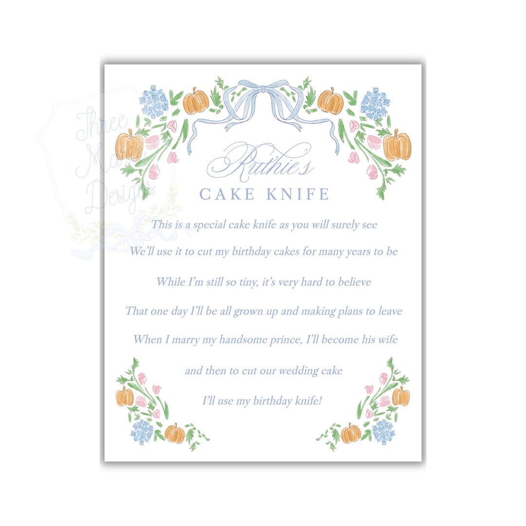 Pumpkin Birthday Cake Knife Poem | Editable Birthday Cake Knife Poem ...