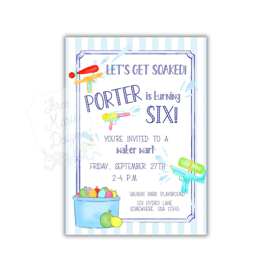 Water Balloon and Water Gun Birthday Invite | Editable | Water War ...