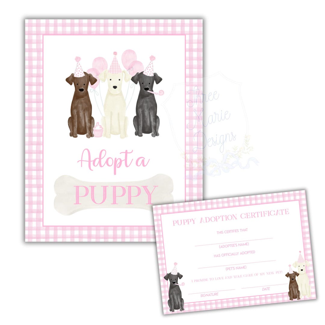 Pink Labrador Puppy Party Adoption Station | Adopt a Puppy Signage ...