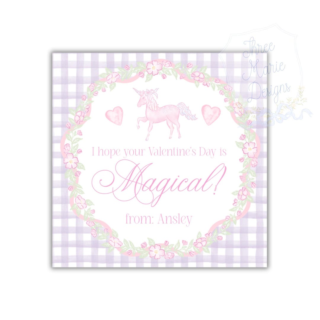 Pastel Magical Unicorn Valentine | Editable Magical Valentine Tag | 3x3 ...
