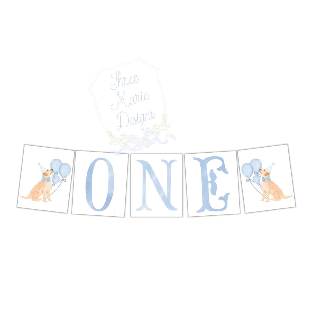 Yellow Lab High Chair Banner, Blue Puppy Party Decor, Blue ONE Birthday ...