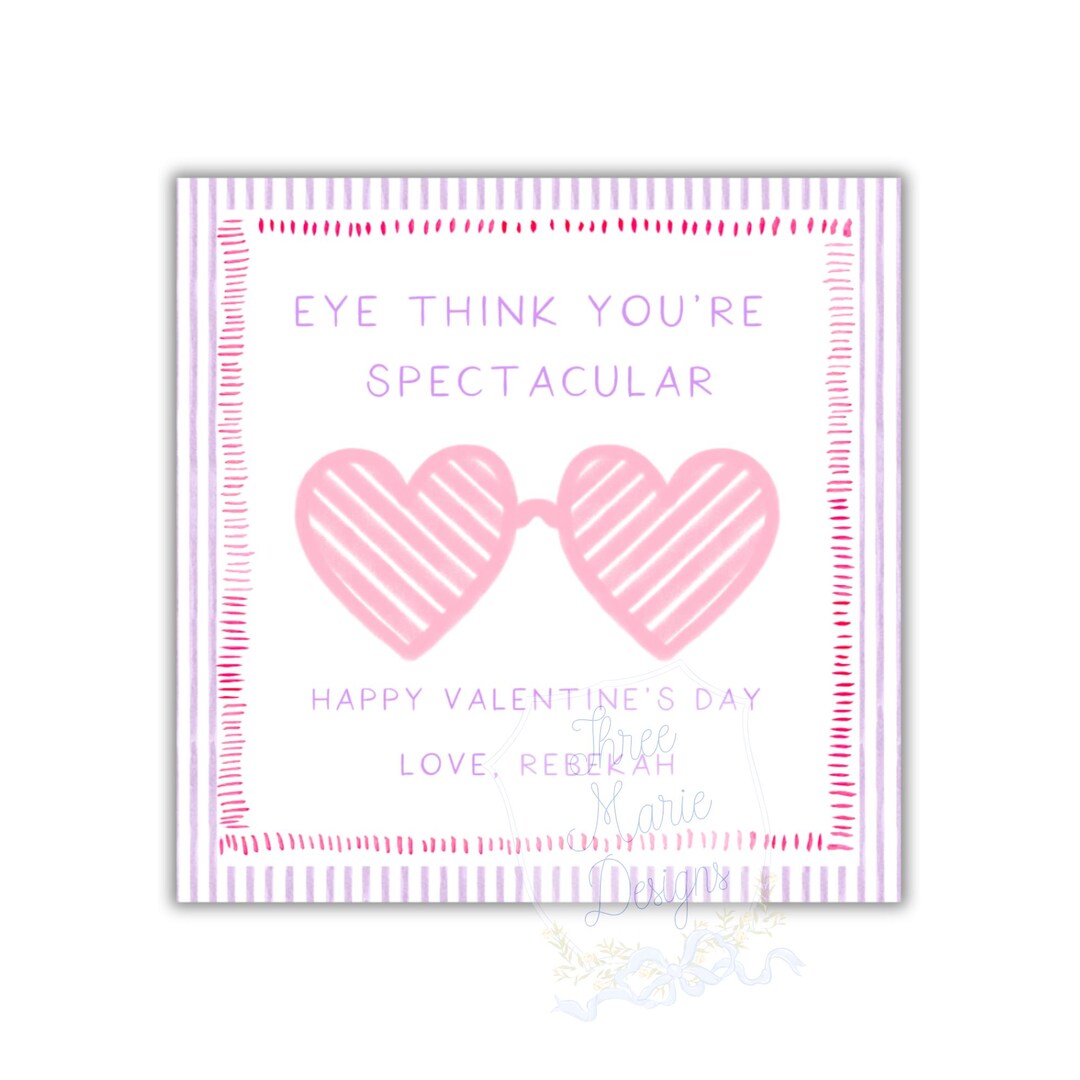 Pink Sunglasses Valentine | Heart Glasses Valentine Tag | 3x3 DIY ...