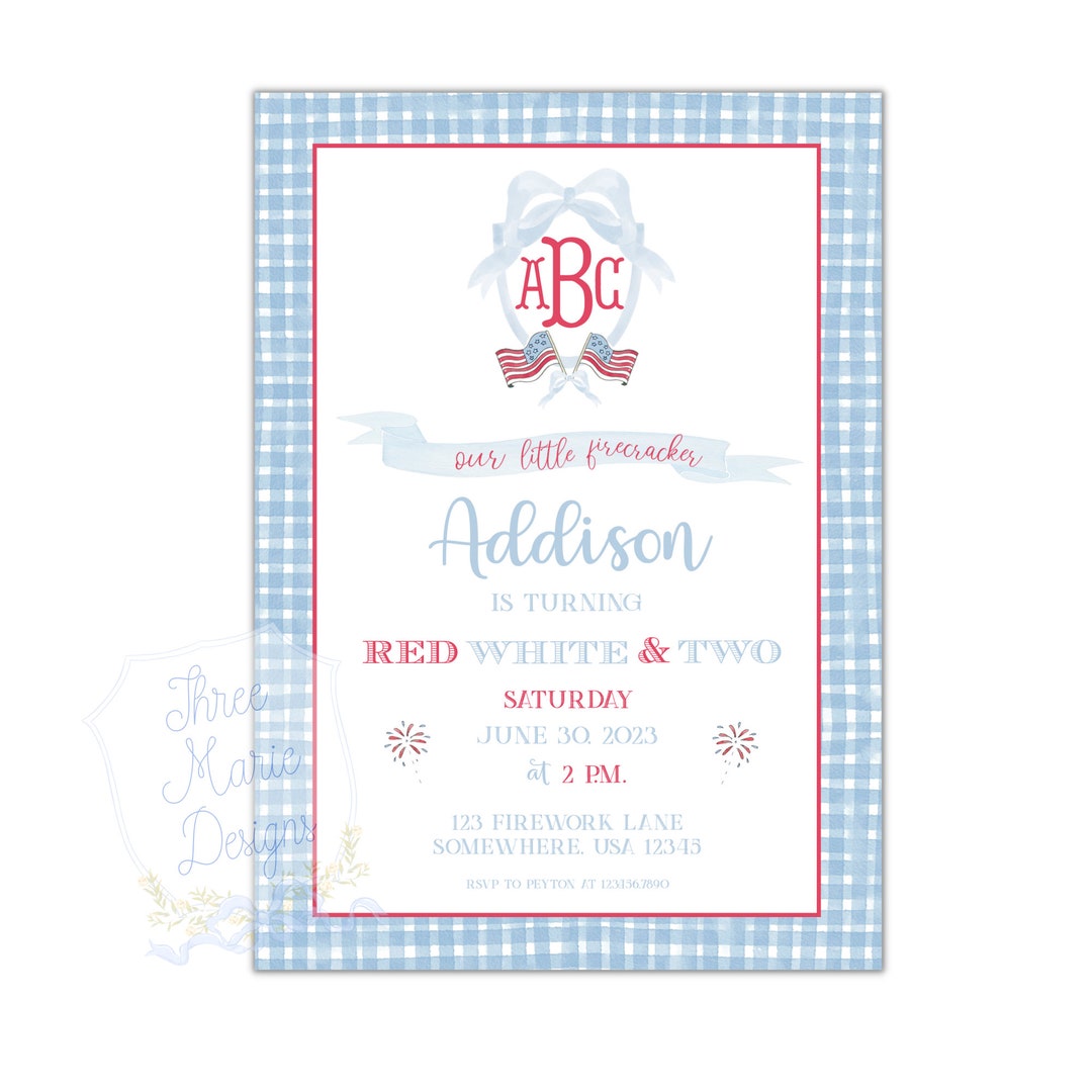 Patriotic Birthday Invitation | Red White & Two Invite | USA Invite ...