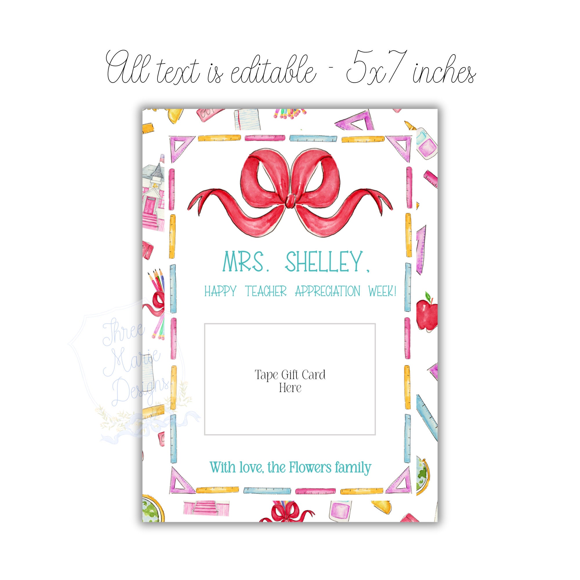 Editable Teacher Appreciation Gift Card Printable, Teacher Appreciation ...