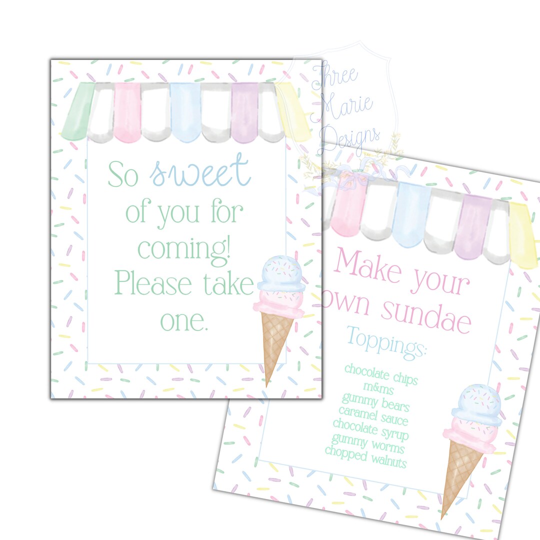 Pastel Ice Cream Birthday Decor | Self-editable Signage | 8x10 Ice ...