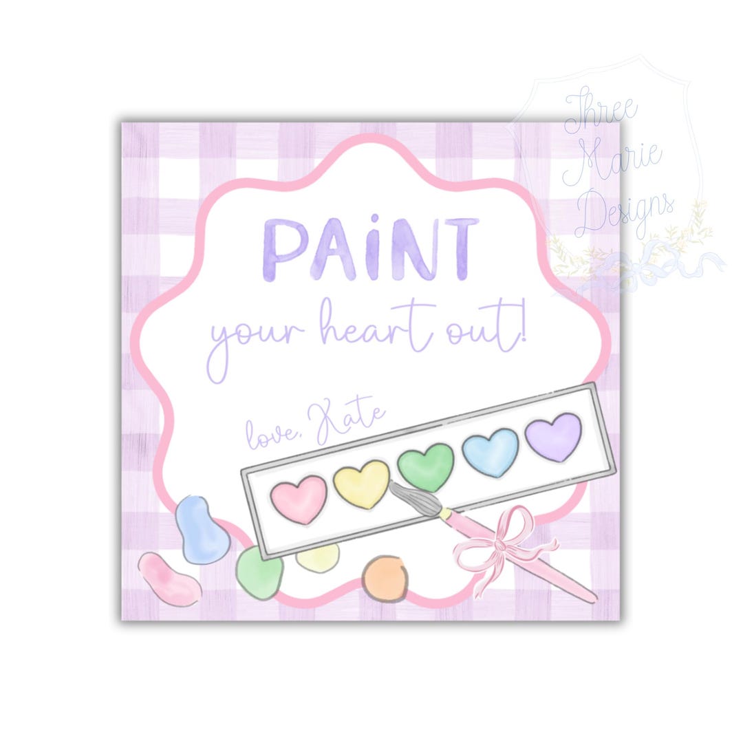 Art Watercolor Valentine Tag | Art Theme Valentine Card | 3x3 Editable ...