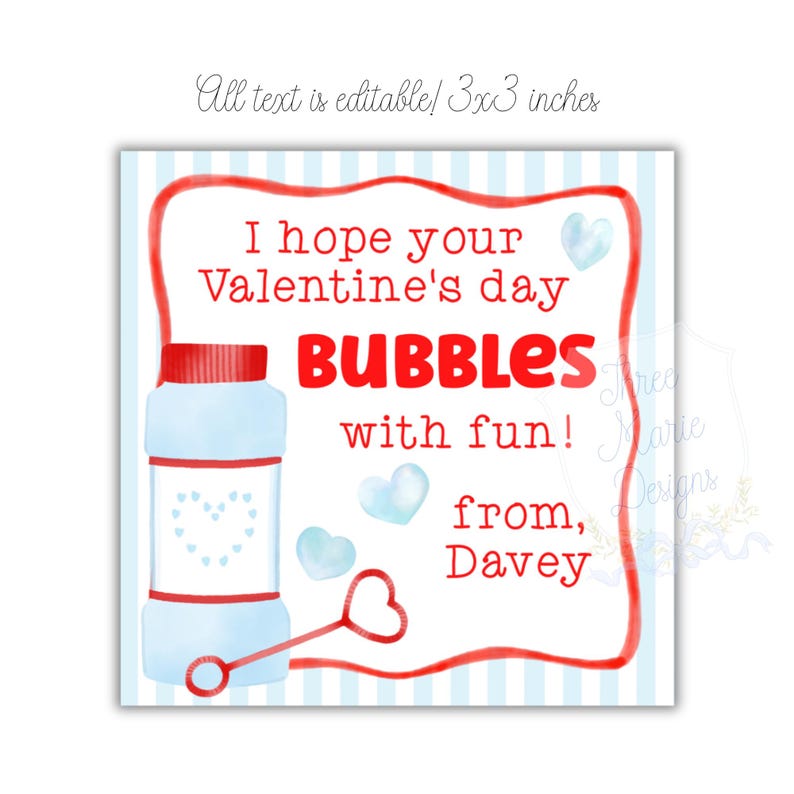 Blue Bubbles Valentine Tag | Bubbles Theme Valentine Card | 3x3 Inches ...