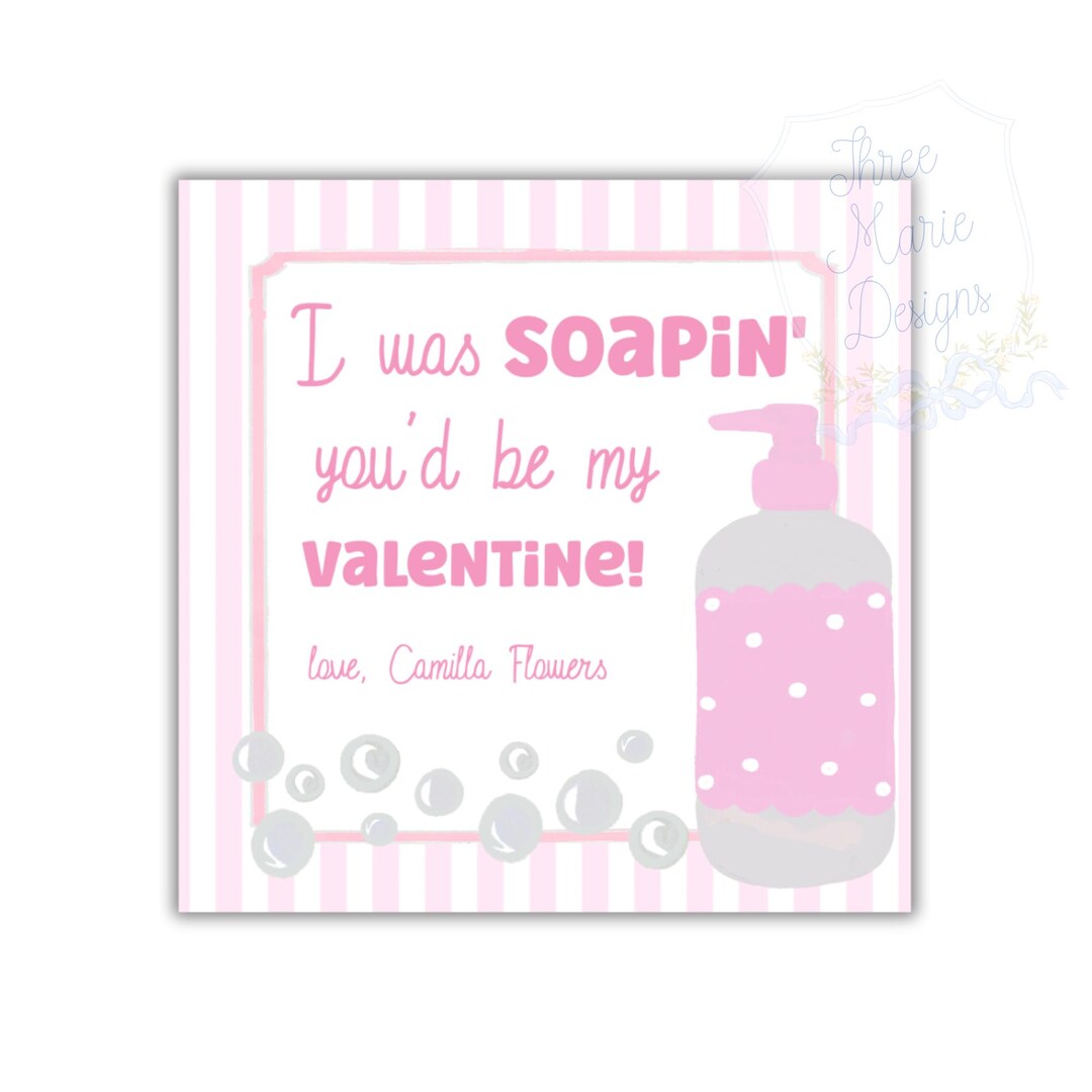 Hand Soap Valentine Tag | Pink Soap Valentine Card | 3x3 Inches ...