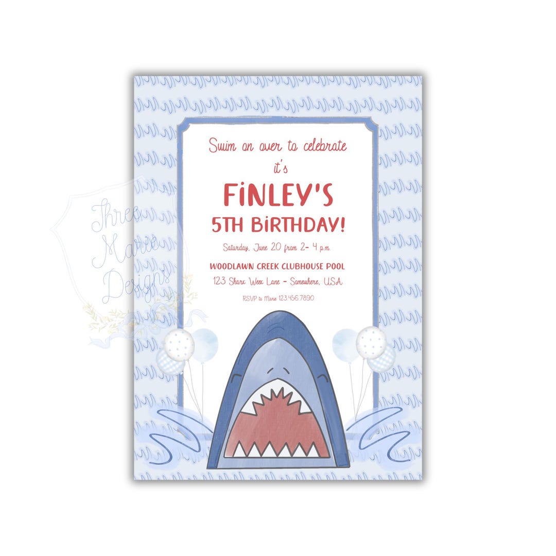 Shark Birthday Invitation |5x7 Editable Digital Download Invitation ...