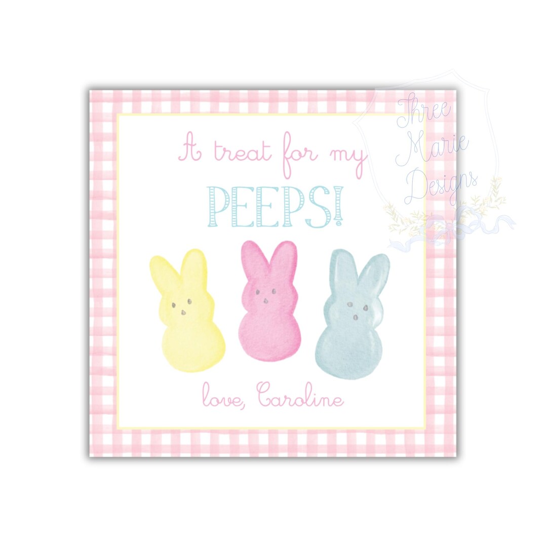 Pink Watercolor Peeps Easter Tag | Easter Class Treat Card | 3x3 ...