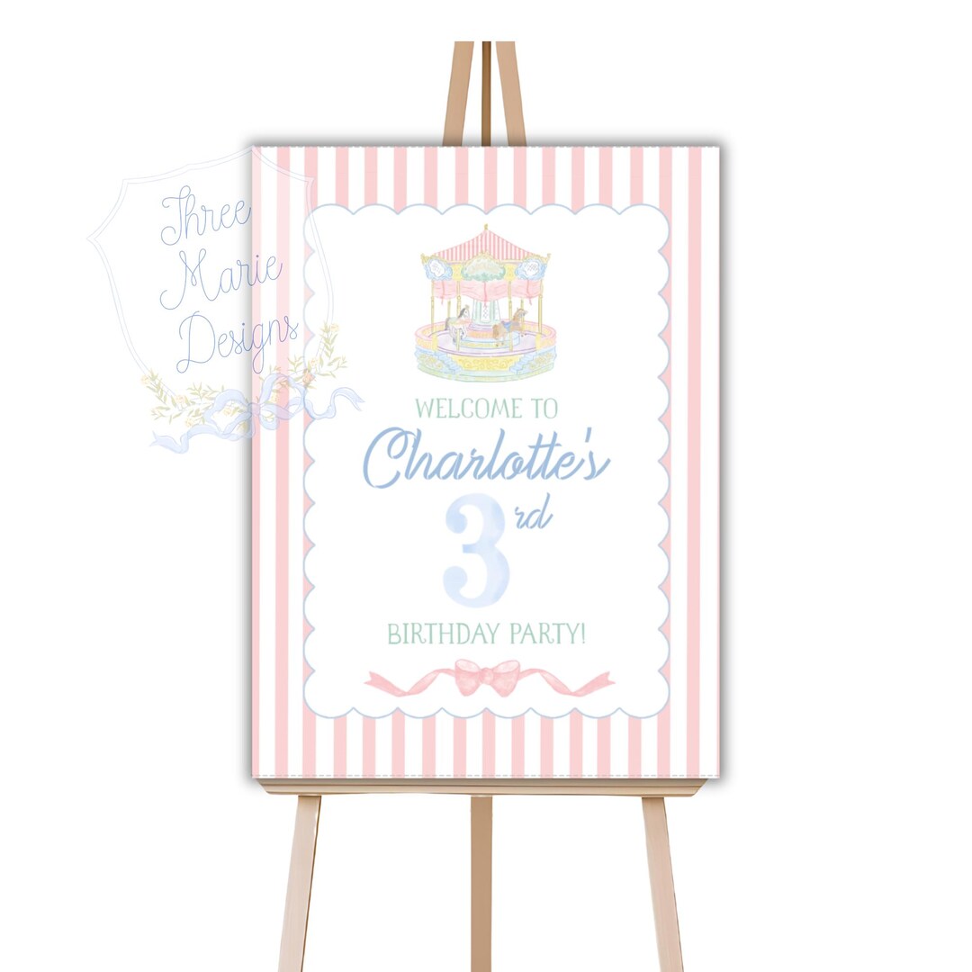 Watercolor Carousel Welcome Signage | Editable Merry Go Round Welcome ...
