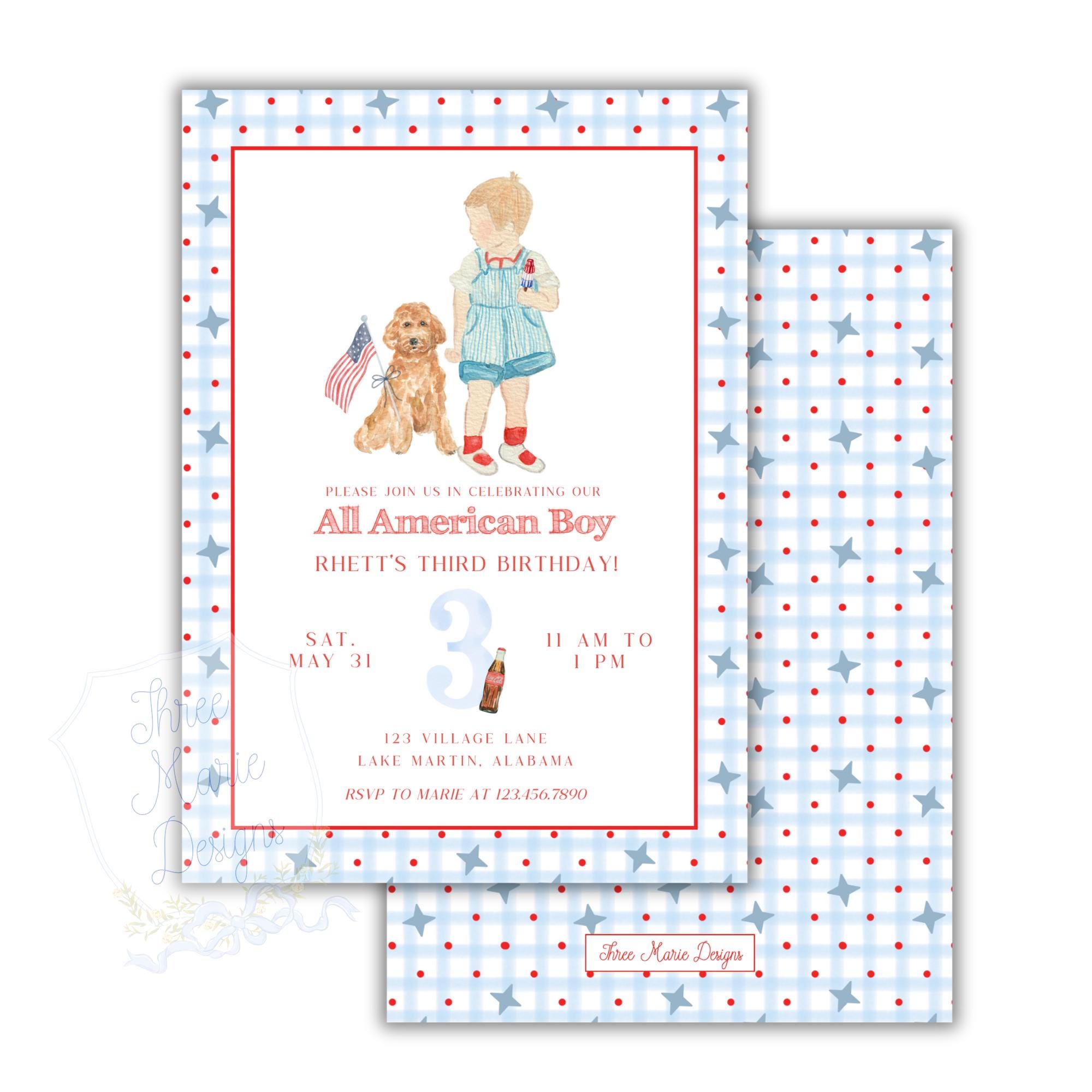 All American Boy Patriotic Birthday Invitation | Editable Red White ...
