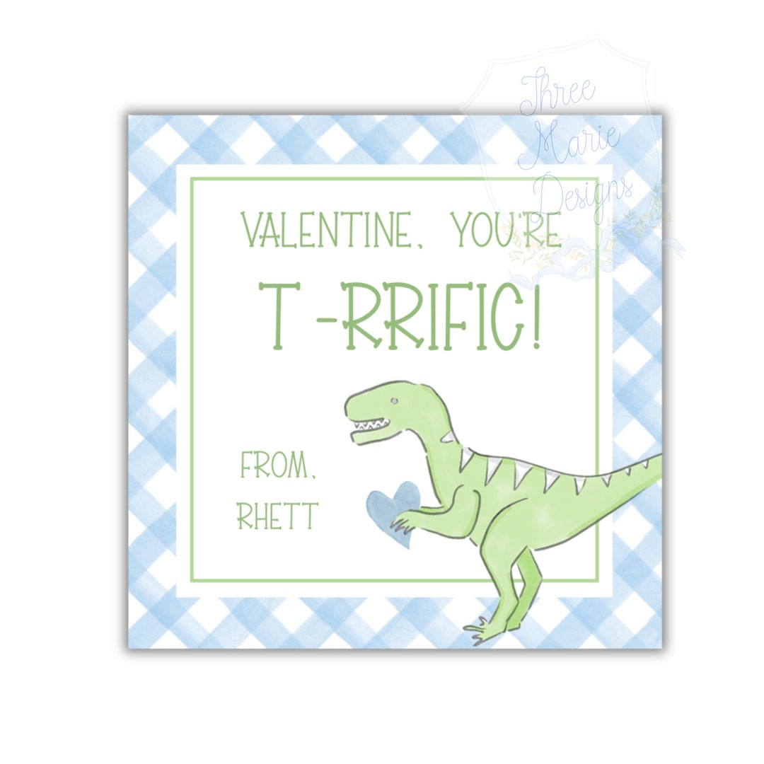T-rex Dinosaur Valentine Tag | Boys Valentine Card | 3x3 | Self ...
