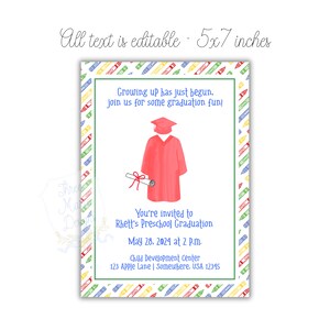 Kids Graduation Invite, Kindergarten Graduation Invitation, Preschool ...