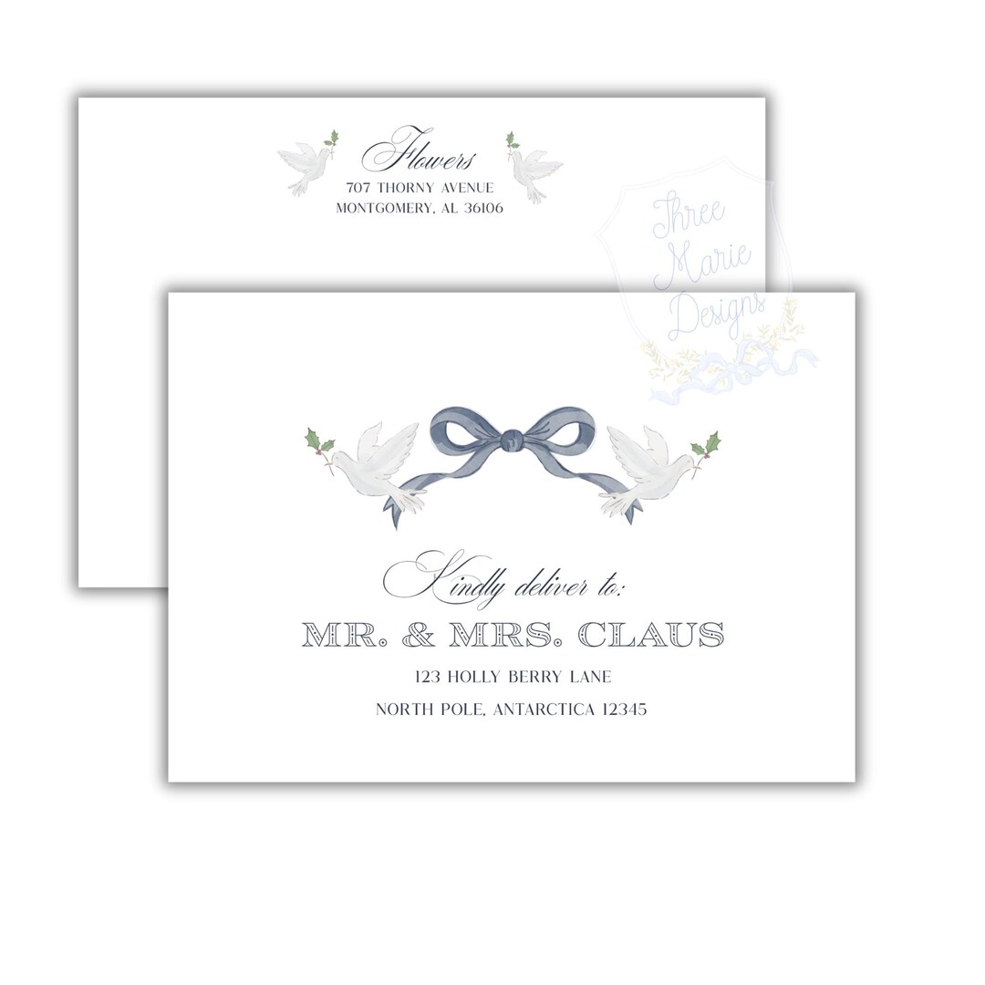 Holly Dove Blue Bow Custom Envelope Addressing File | Digital Download ...