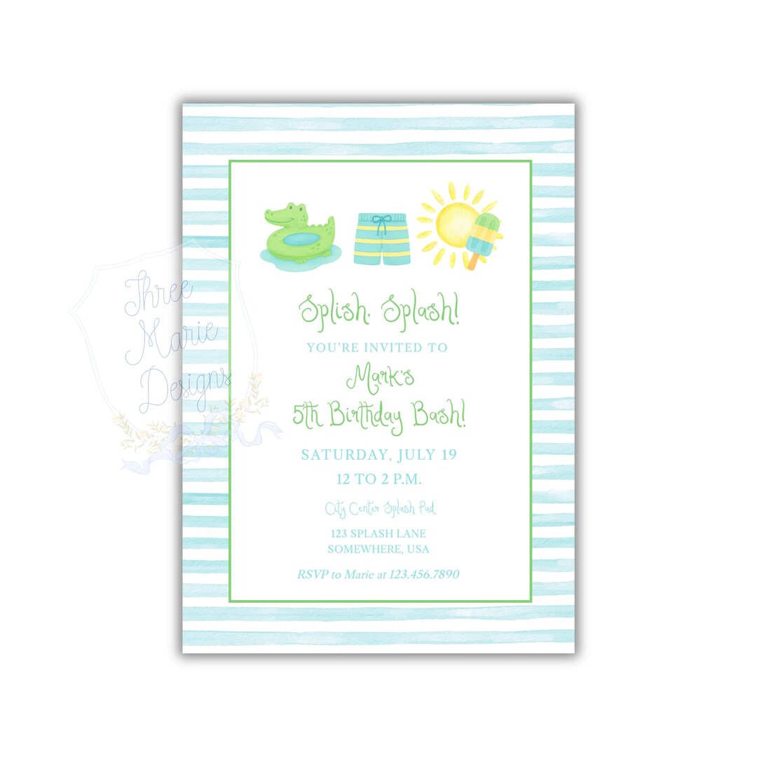 Blue Pool Party Invite | Summer Birthday Invitation | Editable Pool ...