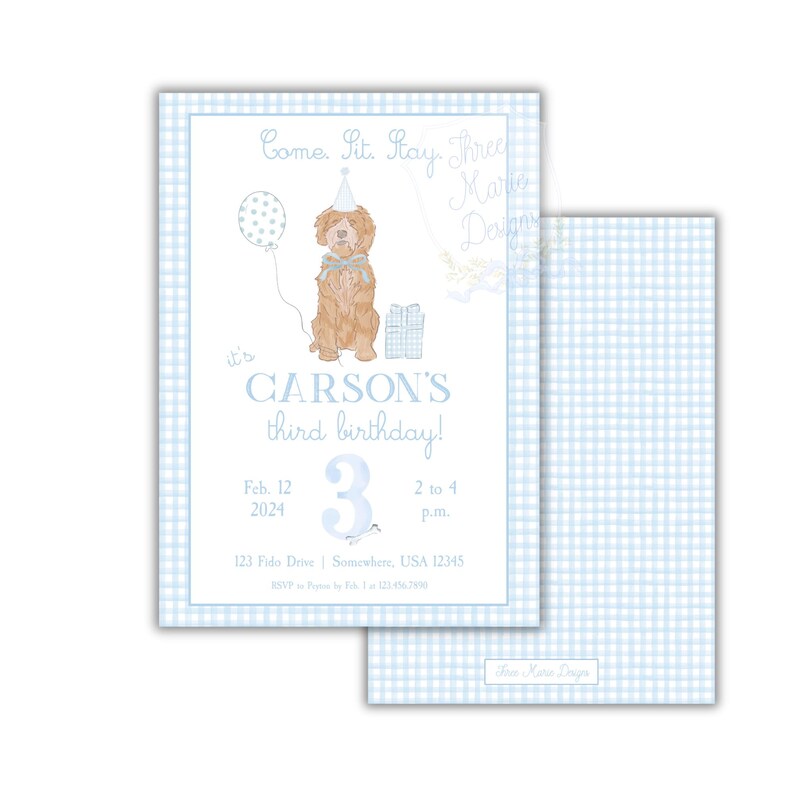 Blue Goldendoodle Birthday Invite | Doodle Puppy Party Invite | Blue ...