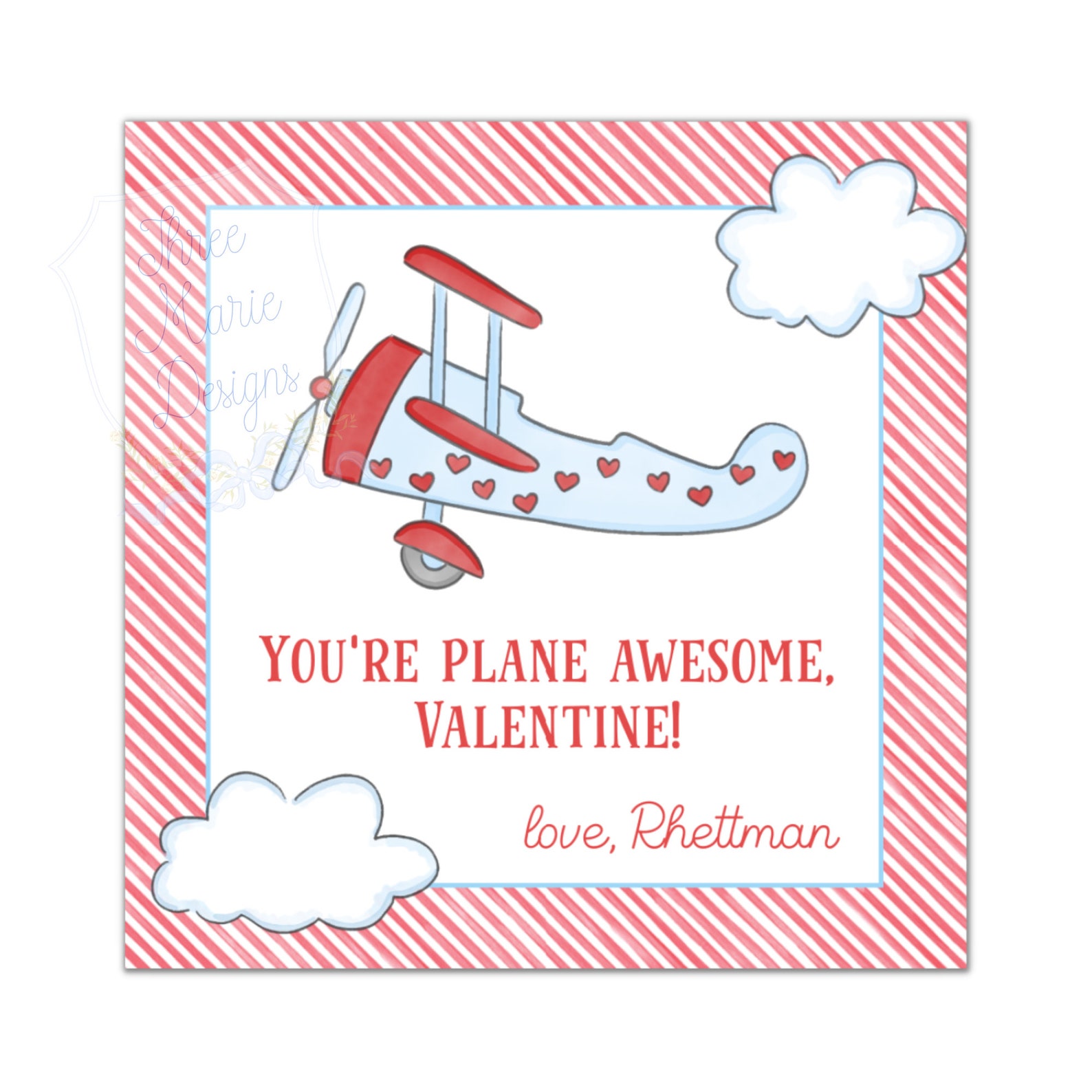 Airplane Valentine Tag | Plane Awesome Valentine Card | 3x3 | Self ...