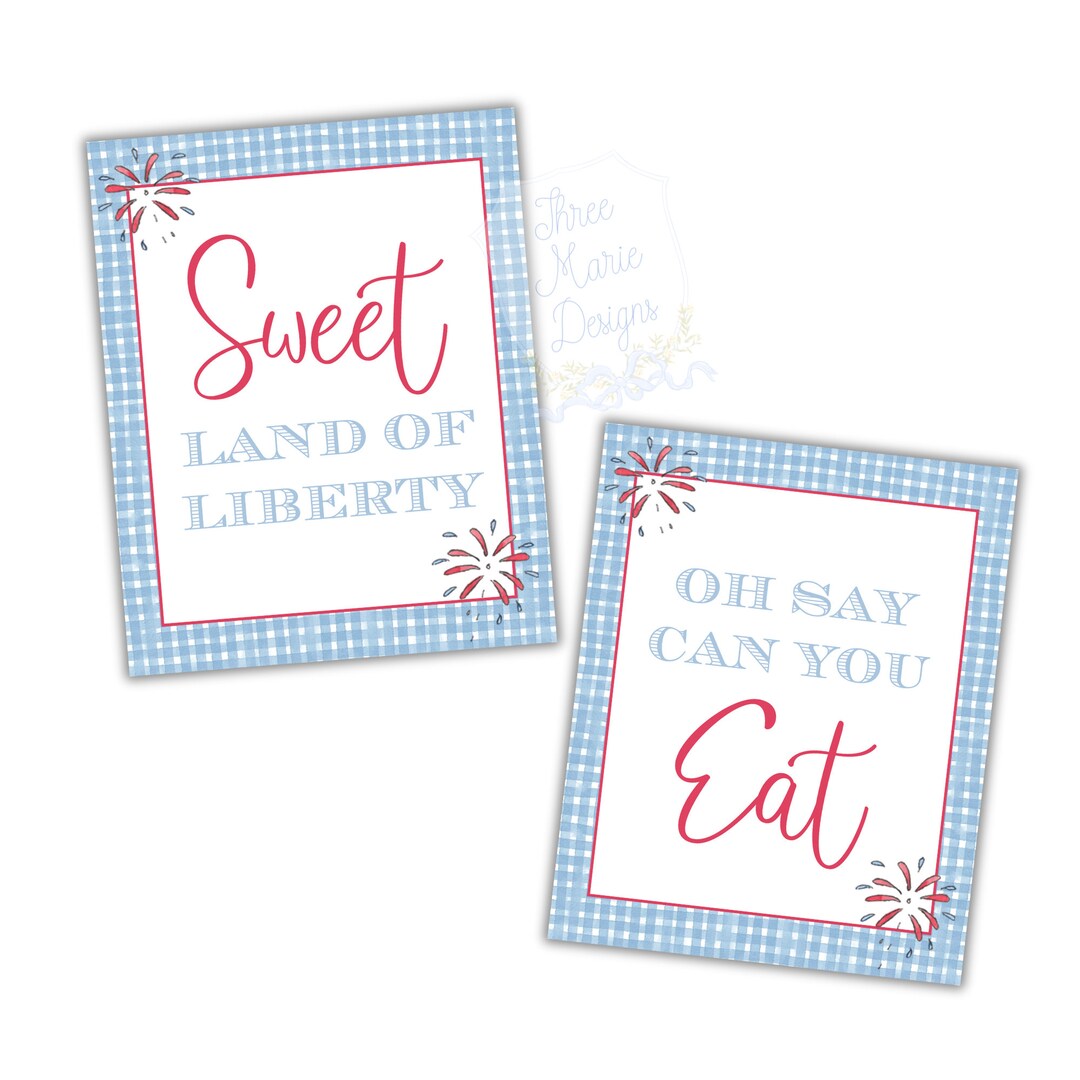Printable Patriotic Party Food Table Signage Red White and Two Food ...