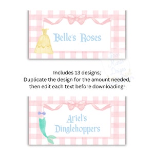 Princess Place Card Food Tent Labels | Self-edit Digital Download ...