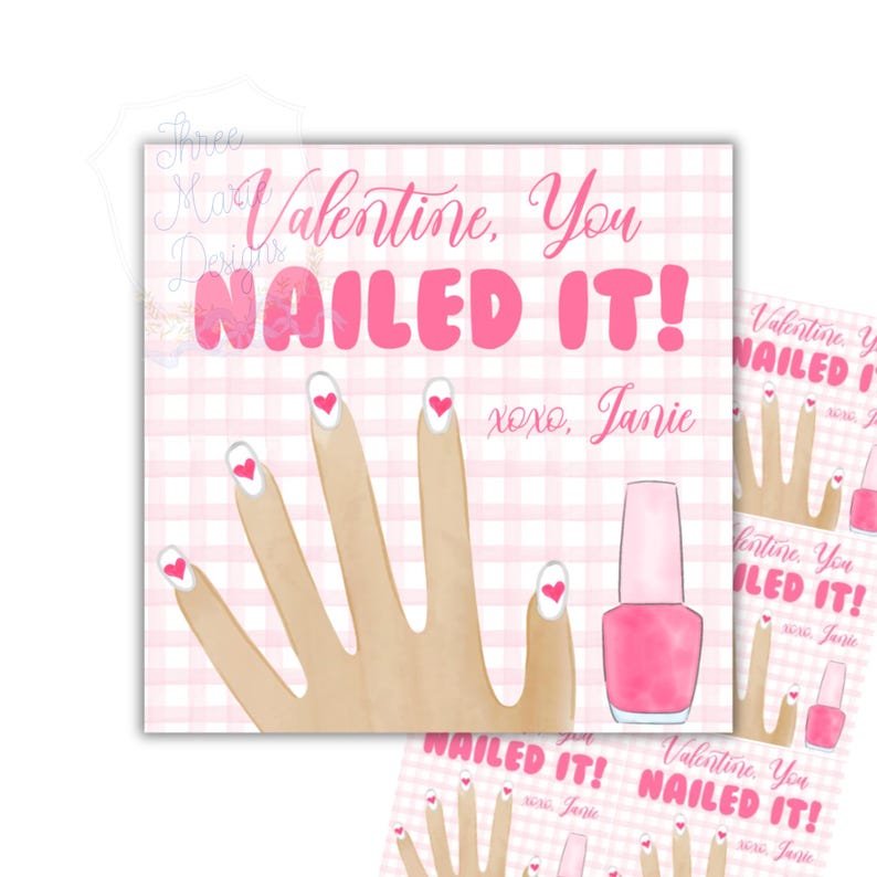 Manicure Nail Polish Valentine Tag | Pink Nail Stickers Valentine Card ...