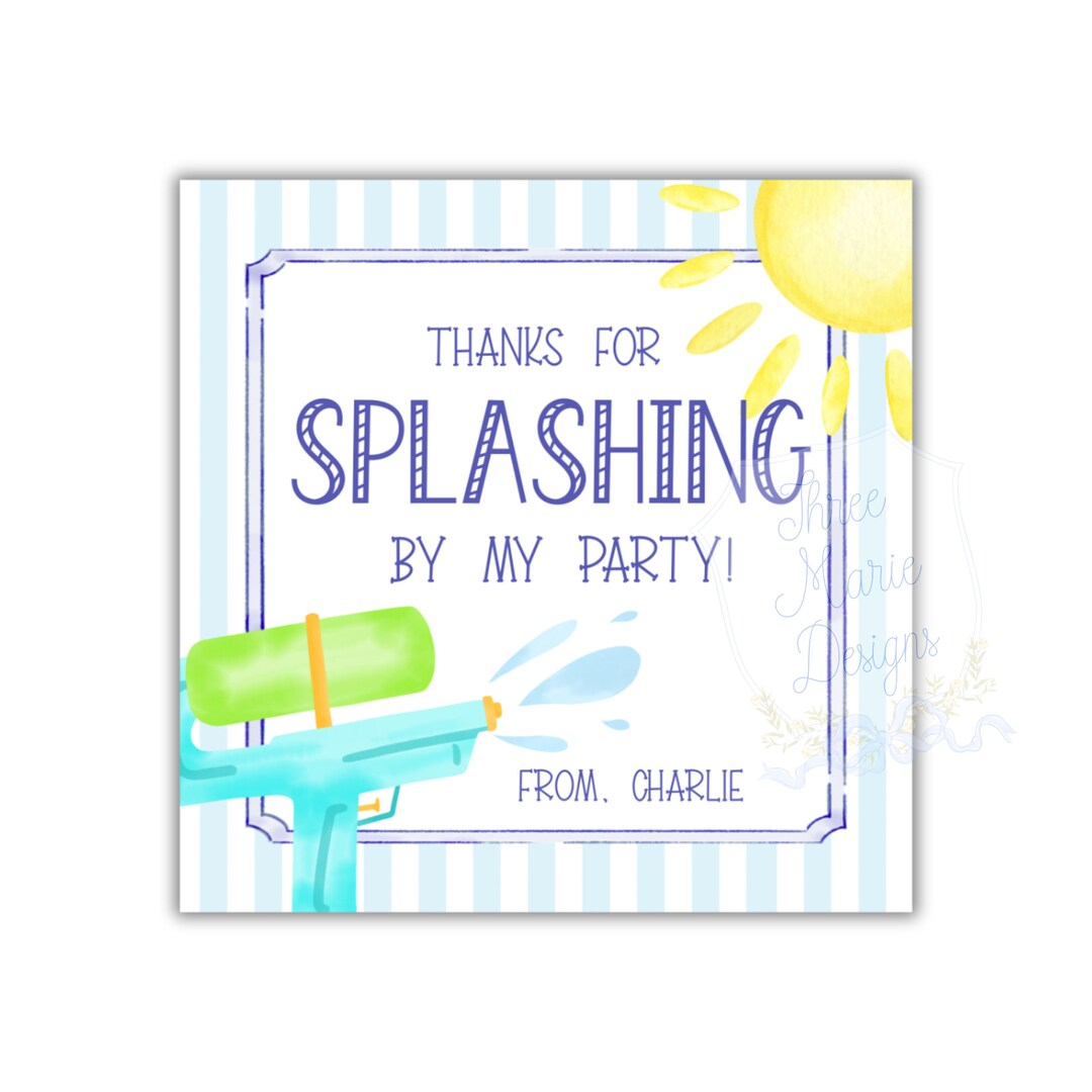 Water Gun Favor Tag | Self-editable | Water Gun Summer Tag | Summer ...