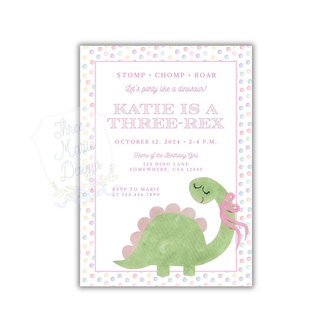 Girly Dinosaurs Invite | Editable Dino Birthday Invite | Pink Dinosaur ...