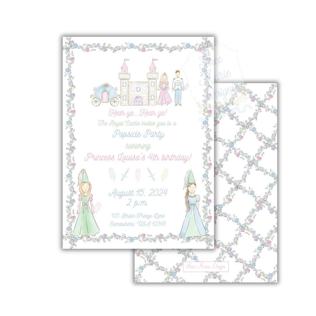 Princess and Popsicle Birthday Invitation, Self-editable, Pastel ...