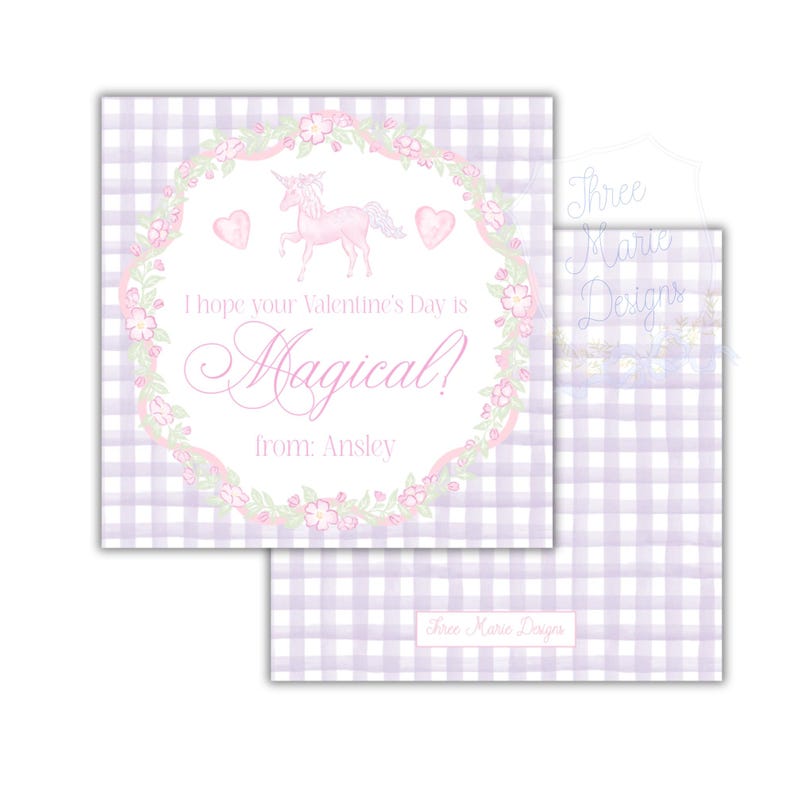 Pastel Magical Unicorn Valentine | Editable Magical Valentine Tag | 3x3 ...
