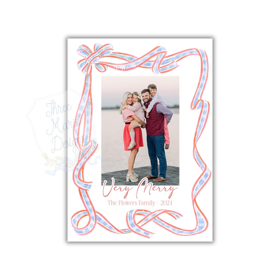 Red, White and Blue Christmas Card Classic Red and Blue Bow Christmas ...