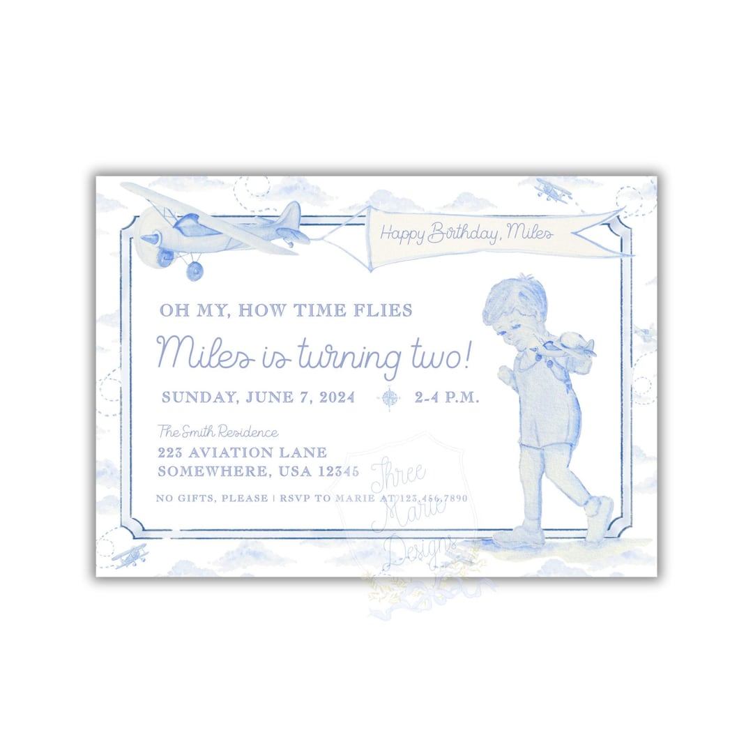 Airplane Birthday Invite, Time Flies Invitation, Self-edit, Sweet ...
