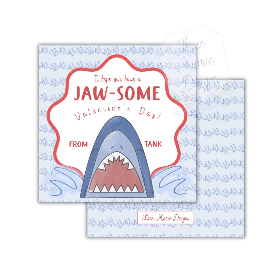 Shark Valentine Tag | 3x3 Editable DIY Valentine Digital Download ...