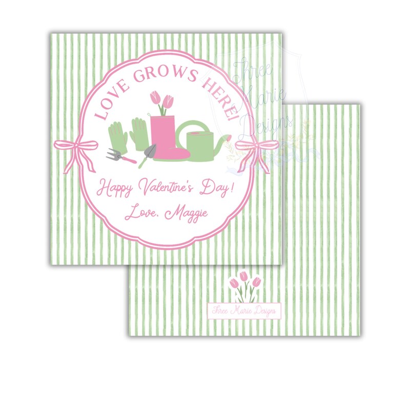 Gardening Valentine Tag | Editable DIY Valentine Tag | 3x3 Pink and ...