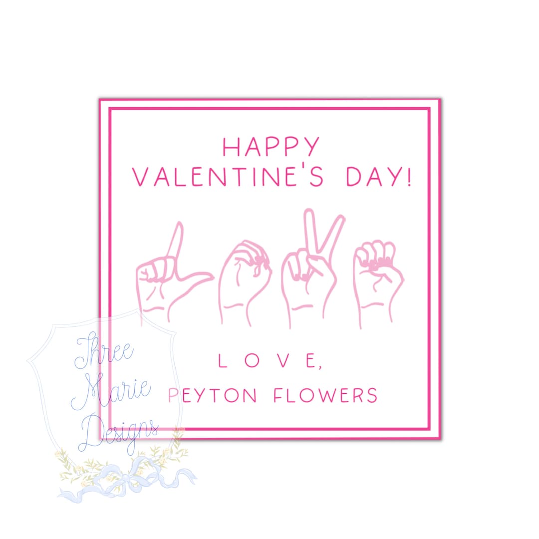 LOVE Sign Language ASL Valentine Card | ASL Valentine Tag | 3x3 | Self ...