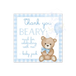 Teddy Bear Birthday Favor Tag | Beary First Birthday Invite | Baby Blue ...