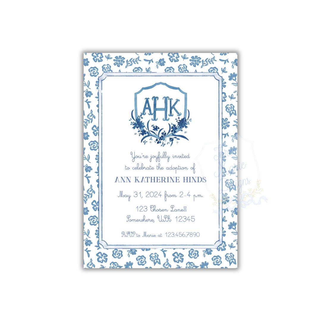 Navy Floral Invite | Adoption Invite | Floral Birthday Invite | Floral ...