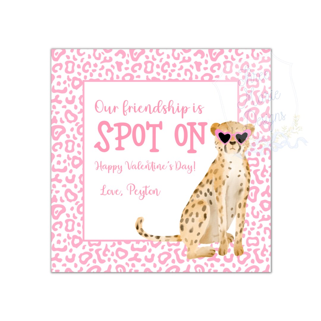 Cheetah Valentine Tag | Spot on Valentine Card | 3x3 Inches Editable ...