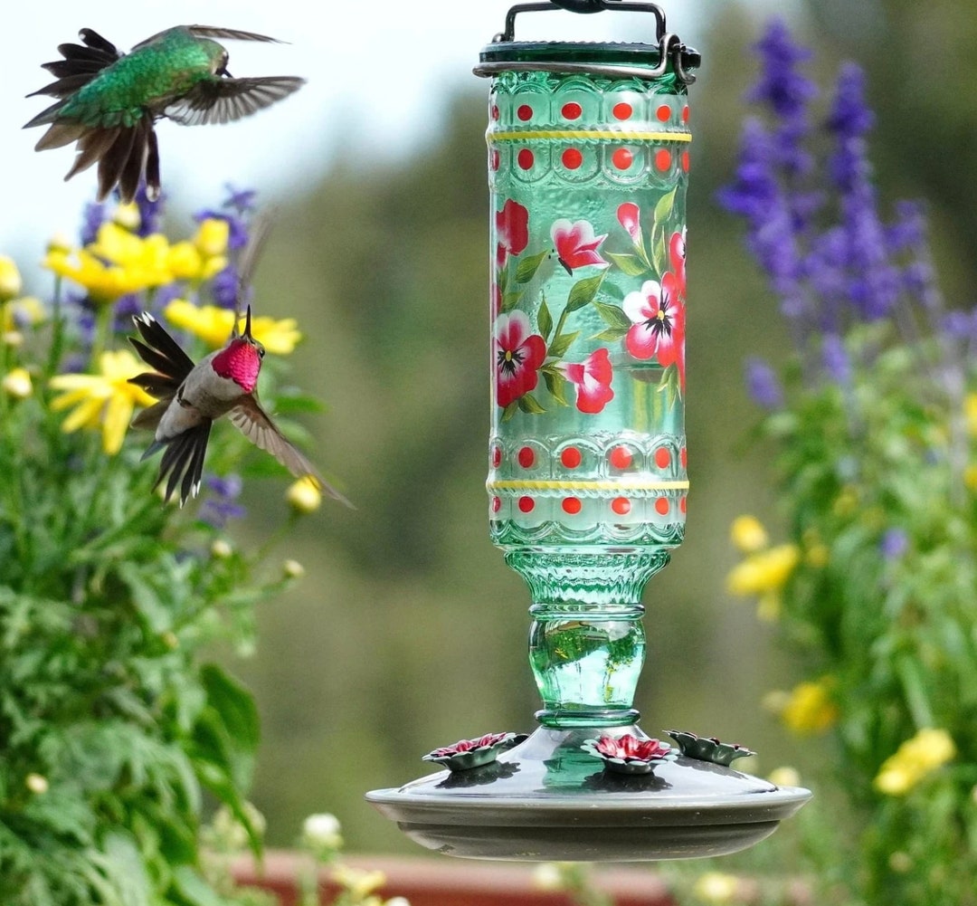 Antique Glass Hummingbird Feeder | Vintage Bird Feeder | Garden Accent ...