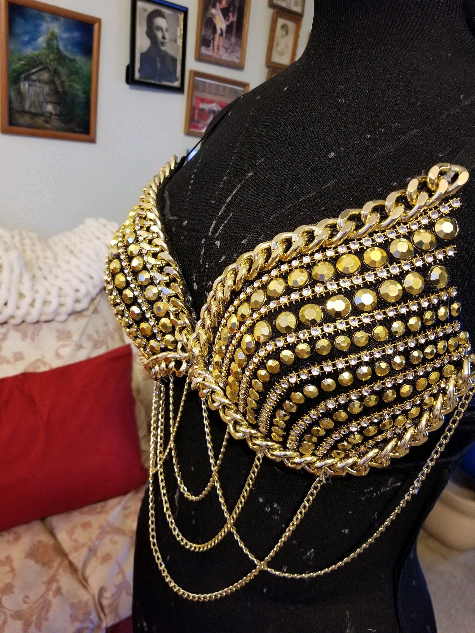 bedazzled chain bra
