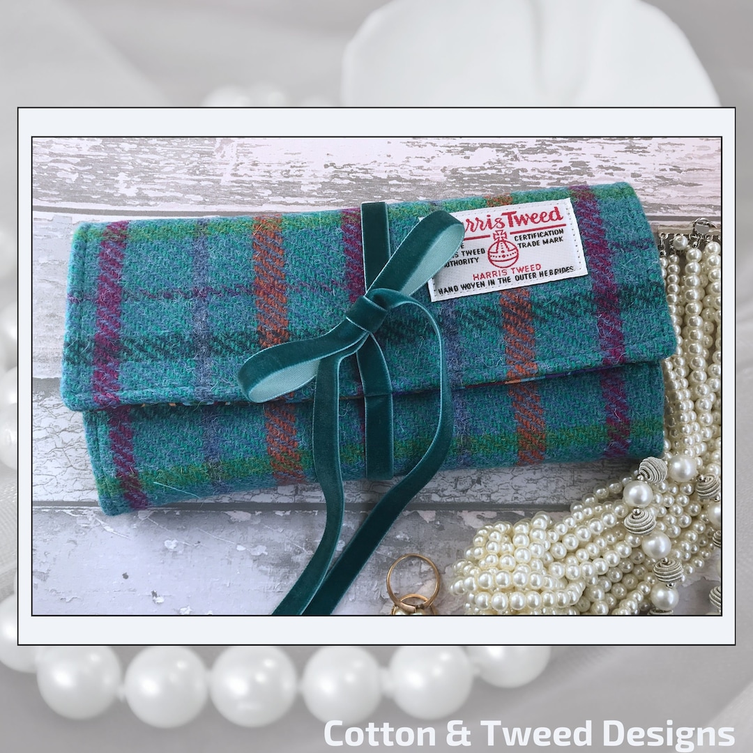 Harris Tweed Jewellery Organiser, Beautiful Turquoise Plaid Tweed, Gift ...
