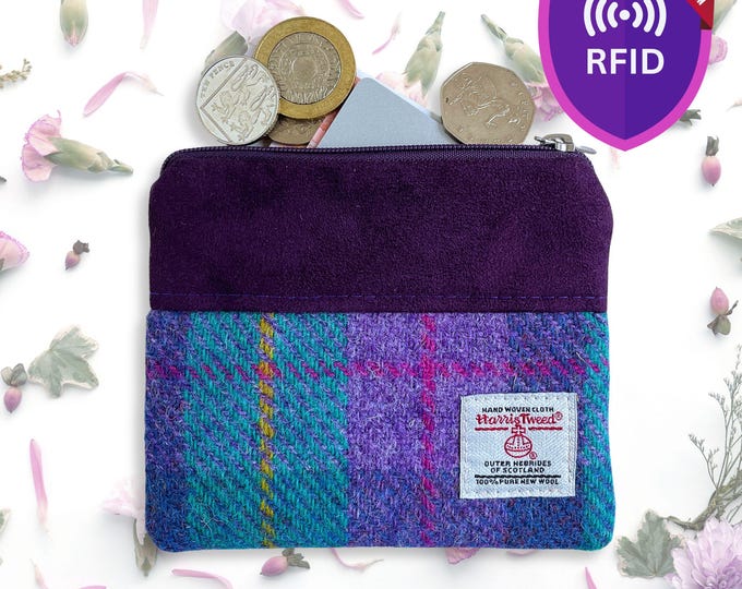 Harris Tweed Coin Purse, Heather, Pink, and Jade Plaid Design With ...