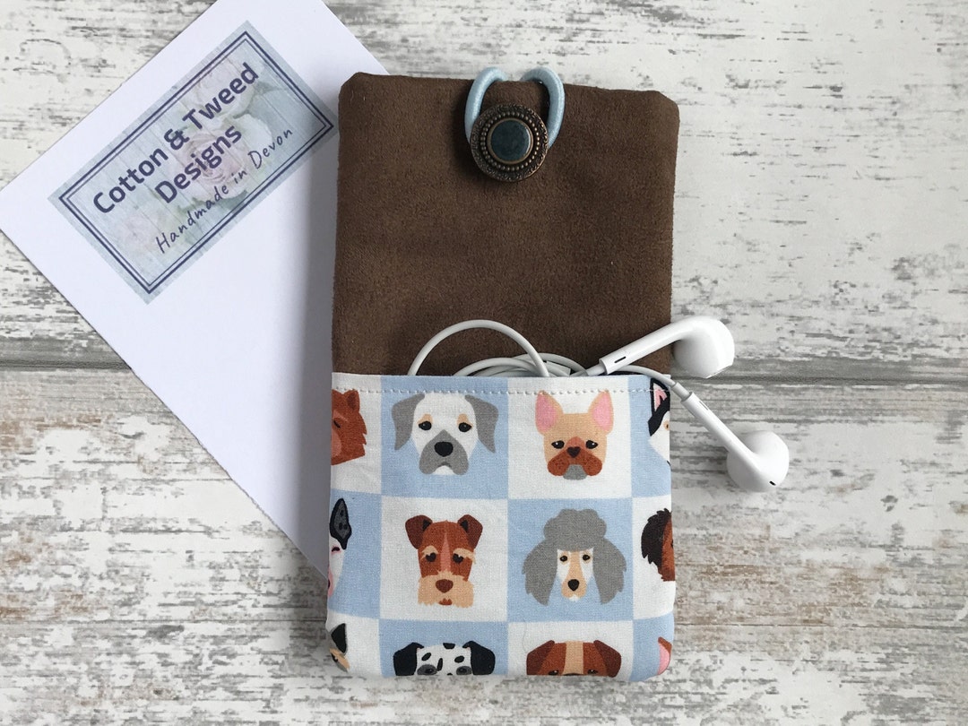 Dog Lover's Phone Case, Chocolate Faux Suede, Doge Pattern Earbud ...
