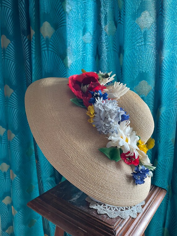 1950s vintage American Straw Wide Brim Mushroom Hat d… - Gem